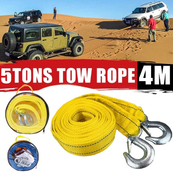 4M 5Tons Tow Cable Tow Strap Car Towing Rope With Hooks High Strength ...