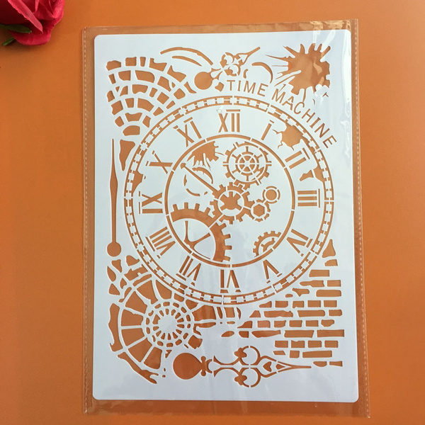 A4 size clock Flower Wall Painting Stencils Stamp Scrapbook Album ...