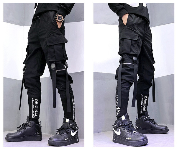 Japanese Fashion Harajuku Streetwear Cargo Pants for Men Ribbon Pockets ...
