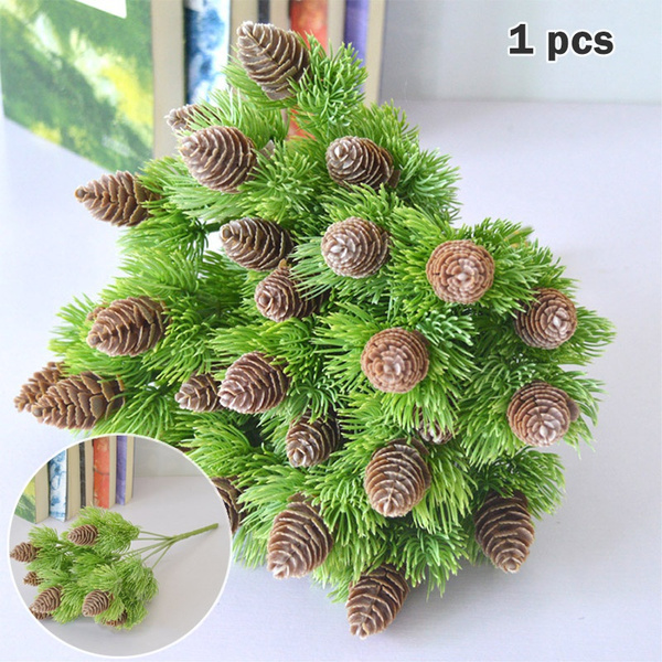 Artificial Plastic Pine 7 Branches Pine Nuts Cones Plants Tree for Faux ...