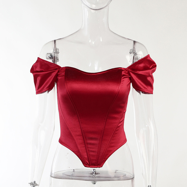 Low Cut Crop Tops Satin Corset Top Summer Short Sleeve Night Club Women Crop Tops Wish