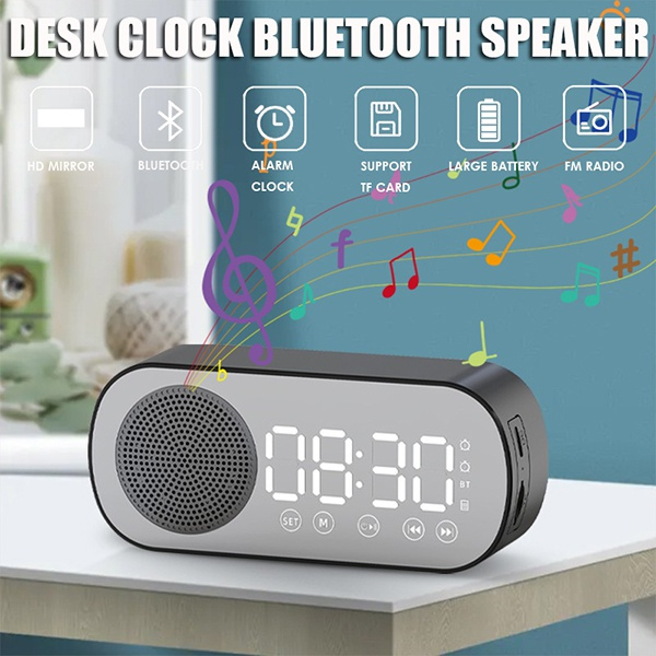 Speaker Clock Desk Bluetooth Speaker FM Radio Alarm Clock HiFi Sound ...