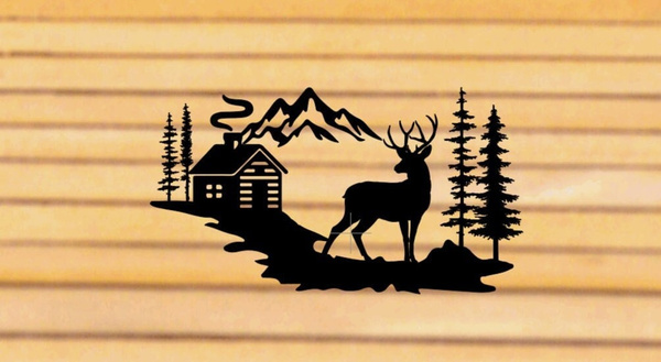 2pcs, Log Cabin Buck Mountains Scenery Vinyl Decal Sticker | Wish