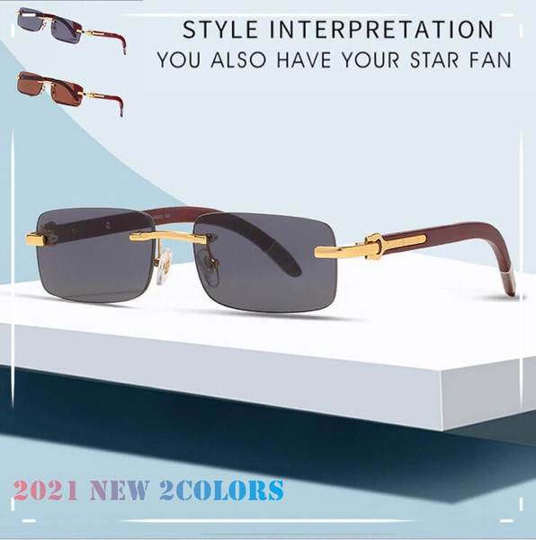 2022 New Borderless Retro Wooden Leg and Foot GlassesFrameless raw wood ...