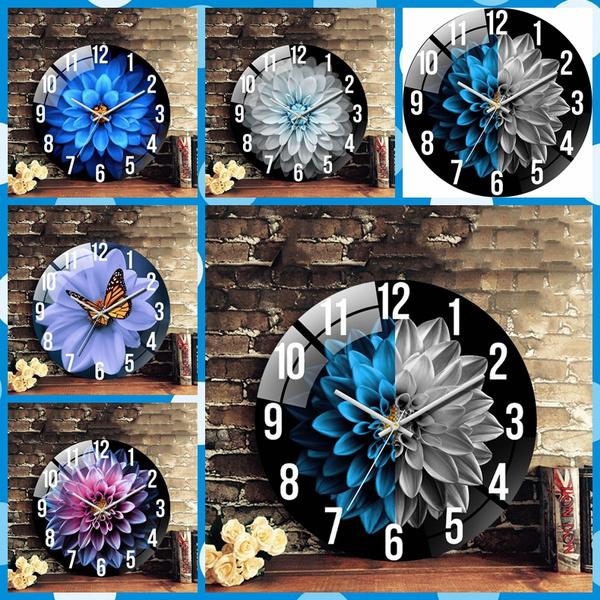 Flower Decoration Wall Clock Flower Art Pattern Round Wall Clock Home ...