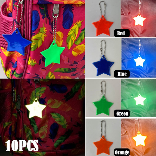 10Pcs Children Safety Reflectors Keyrings Stylish Reflective Stars Gear ...