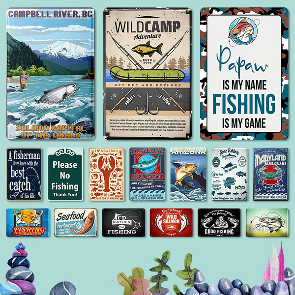 "Wild Camp Fishing" Vintage Tin Signs Metal Posters Wall Signs for ...