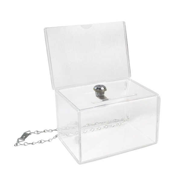Deflecto Lockable Donation Box with Header Clear (A6) | Wish