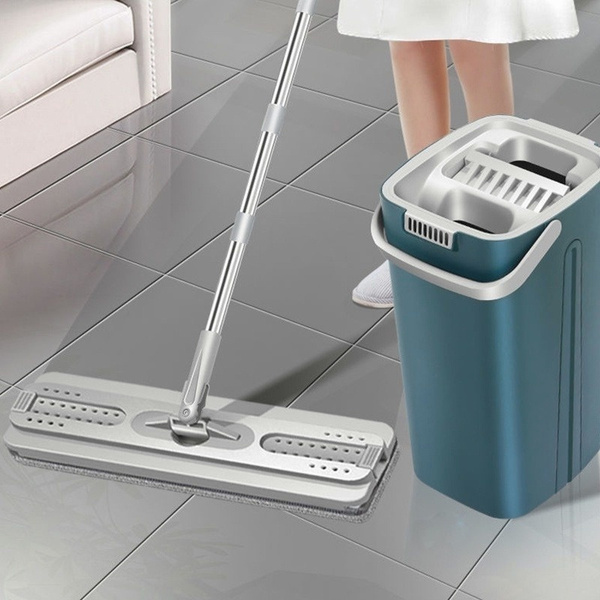 Upgrade Hand-Free Flat Squeegee Mop and Bucket Wringing Floor Cleaner ...