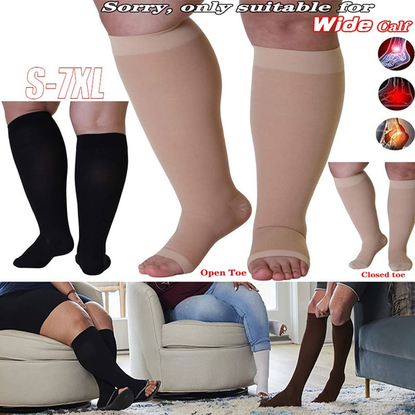 S-7XL Opaque Plus Size Compression Socks Knee-Hi 15-40 Mmhg Wide Calf ...