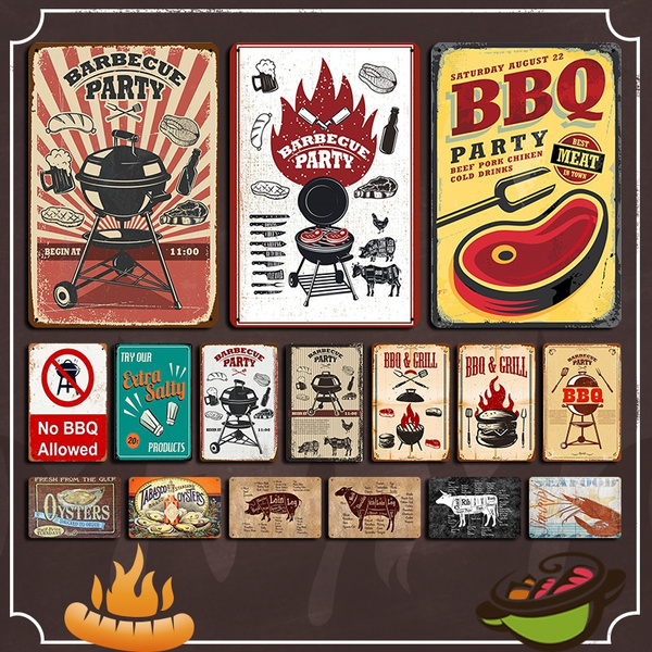 Barbecue Party Signs Metal Tin Signs Vintage Posters Restaurant Cafe ...