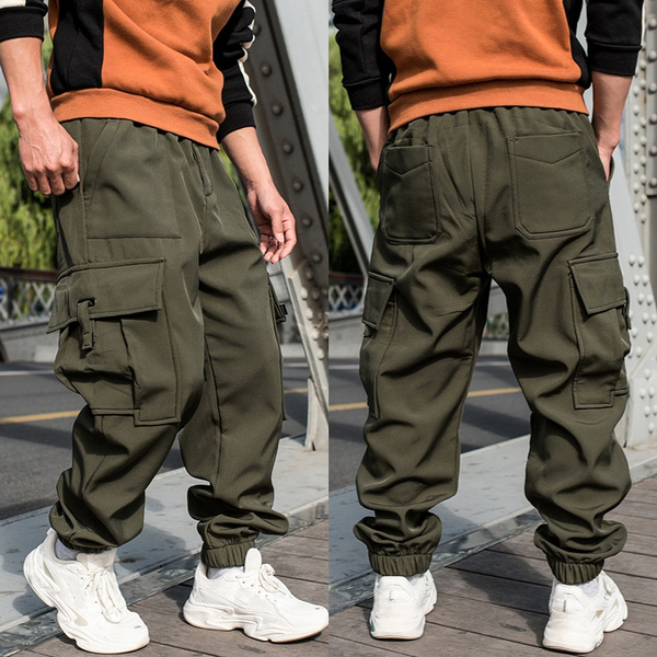 Men Baggy Cargo Pants Fleece Lined Wide Leg Trousers Hip Hop Loose Bottoms Thick Thermal Casual ...