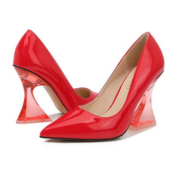 European American Women Crystal Hoof Heel Shoes Female Patent Leather ...