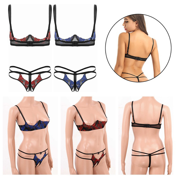 Womans Lace Sheer Embroidery Underwired 1 4 Cup Balconette Unlined
