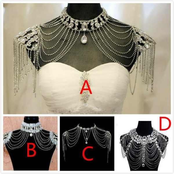 Bridal Shoulder Necklace Body Chain Jewelry Set Rhinestone For Wedding ...