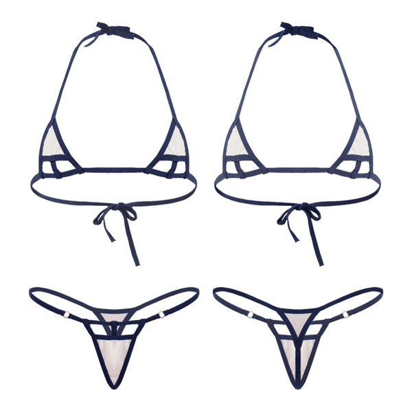 Sheer Micro Bikini See Through Crop Top Side Back G String Bottom Mini
