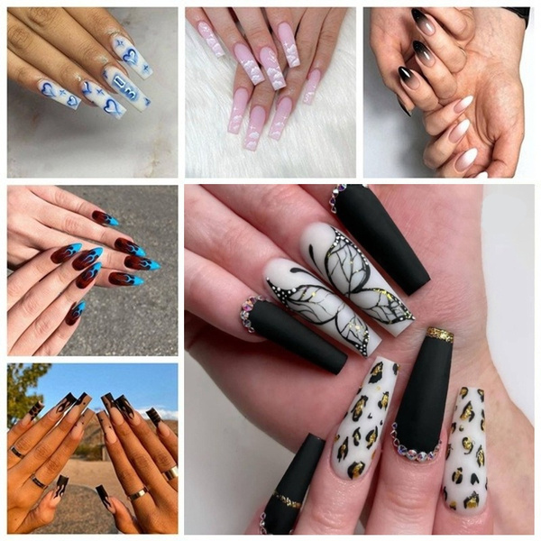 2022New 24Pcs/box Professional Fake Nails Long Ballerina False Nails ...