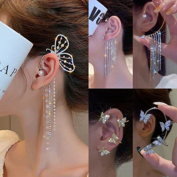 Zircon Butterfly Earrings Butterfly Wrap Around Ear hook Earrings ...