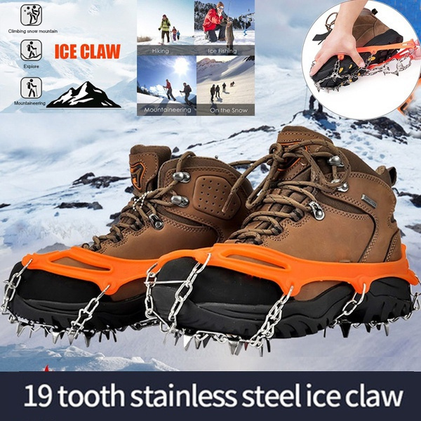 2 Colors 19 Teeth Ice Crampons Winter Snow Boot Shoes Ice Gripper Anti ...