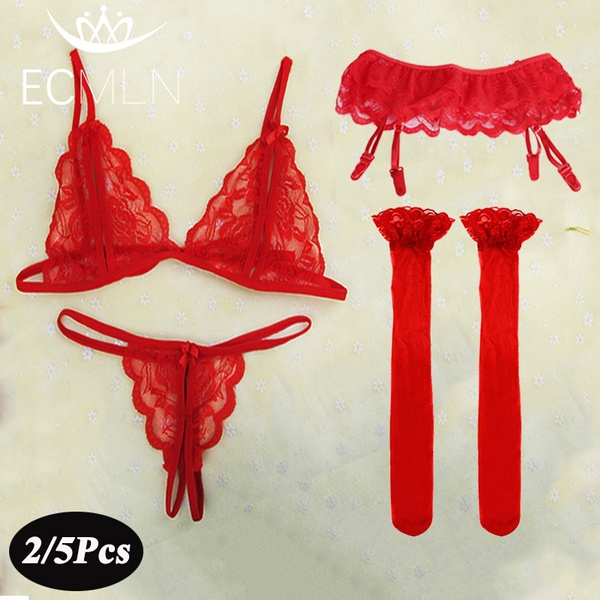2/5Pcs Hollow Lace Bra Set Garter Belt Stockings Set for Women Wedding Lace Bra Panties ...