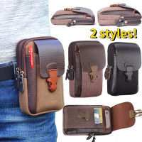 Men's PU Leather Double Zipper Phone Bag Waist Bag Hip Bag Small Bag ...
