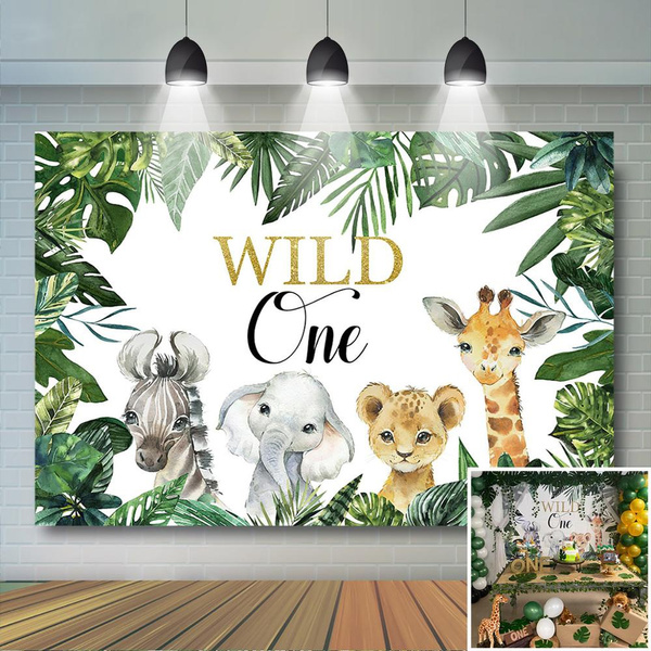 Boy Wild One Backdrop Green Leaves Safari Animals Background Jungle ...