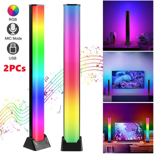 2Pcs LED RGB Atmosphere Strip Light Bar Sound Control Pickup Rhythm ...