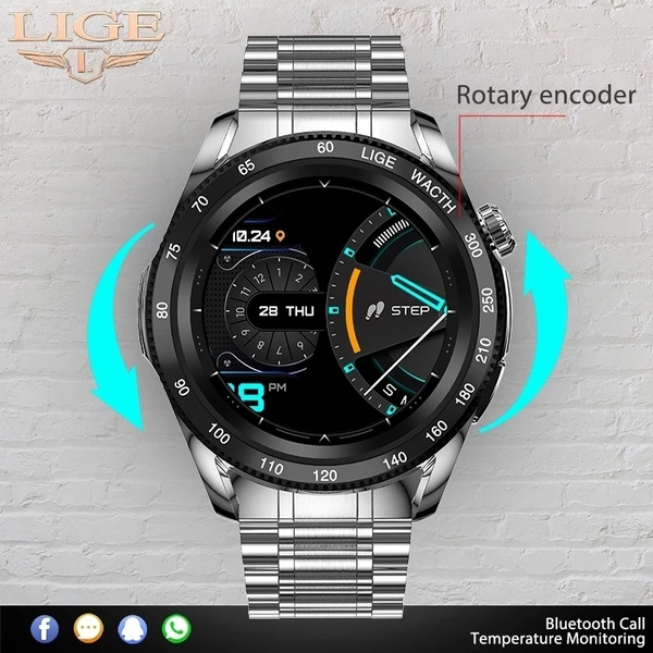 2022 LIGE Fashion Unique Smart Watches Men Circle Rotary Encoder ...