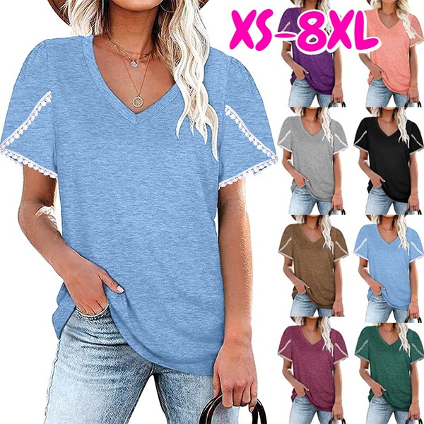 Spring Summer Tops Plus Size Fashion Clothes Womens Casual Short