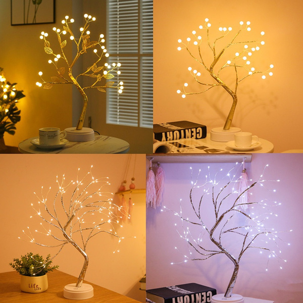 LED Blossom Tree Fairy Light Table Bedside Lamp DIY Artificial Tree ...