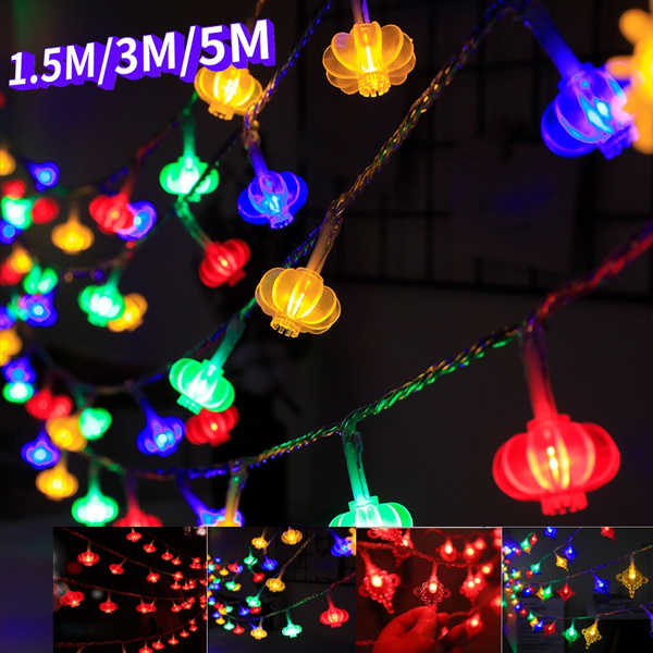 5M/3M Chinese Red Lantern LED Chinese Knot String Lights 1.5M Spring ...