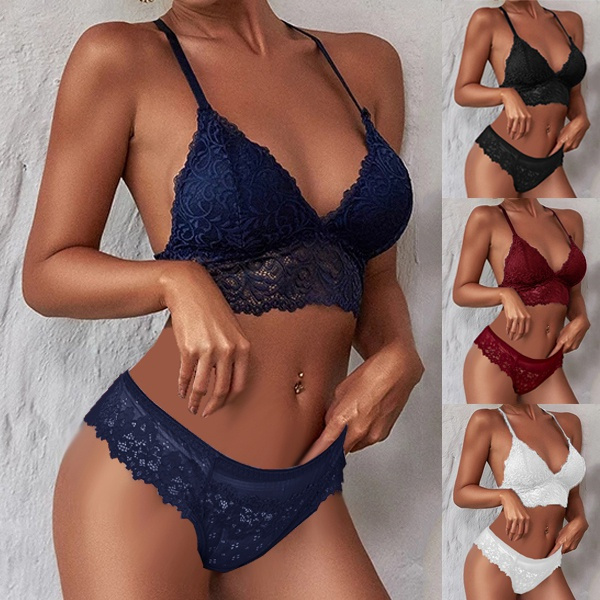 Fashion Women Deep-V Lace Bra Underwear Set Lace Tops and Panties Two Pieces Bikini Sets | Wish