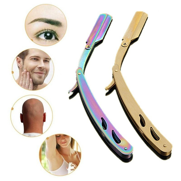Men's Useful Straight Edge Barber Razor Stainless Steel Rainbow Folding ...
