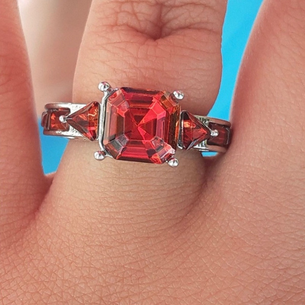 Princess Silver Plated Ruby Ring Romantic Wedding Proposal Party ...