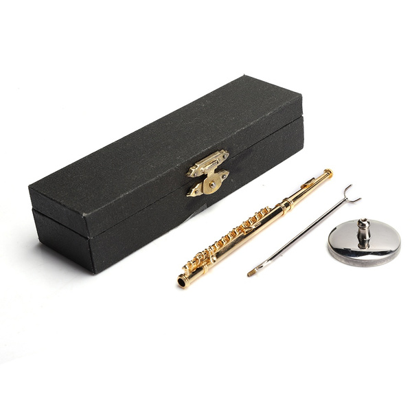 Simulated Musical Instrument Model Miniature Flute, Copper Dollhouse ...