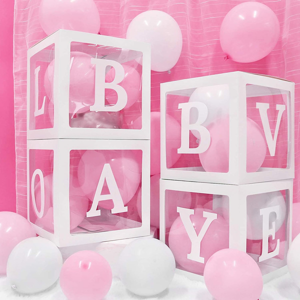 White Clear Baby Boxes with Baby Letters Transparent Ballon Boxes ...