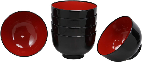 Pack Of 10 Japanese Black Red Lacquer Copolymer Plastic Large Ramen ...