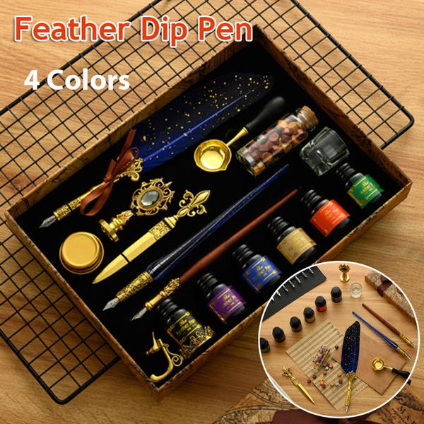 Antique Feather Dip Pen Kit Retro Wooden Dip Pen Set Classic Wax Seal ...