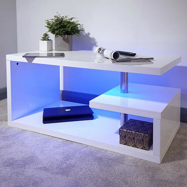 100x50x46cm, 3 Tier RGB LED High Gloss Coffee Table with Remote Modern ...