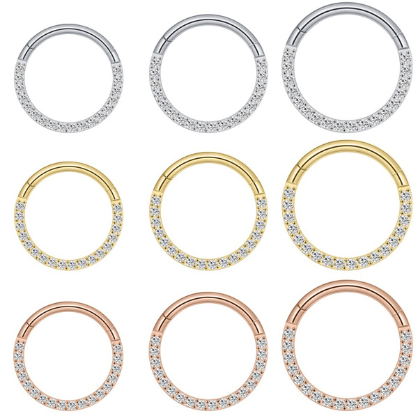 1 Piece 16/18G Zircon Nose Rings Hoop Stainless Steel Conch Daith ...