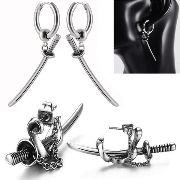 1 Piece Katana Japanese Sword Stud Earrings Men Stainless Steel ...