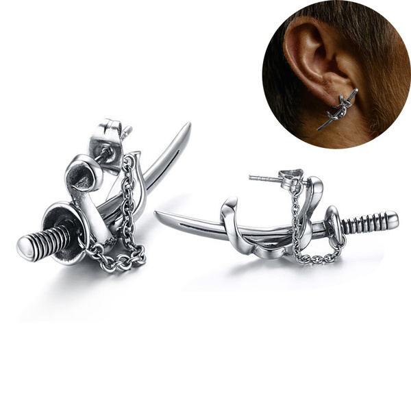 New Fashion Samurai Scimitar Sword Stud Earrings for Men Vintage ...
