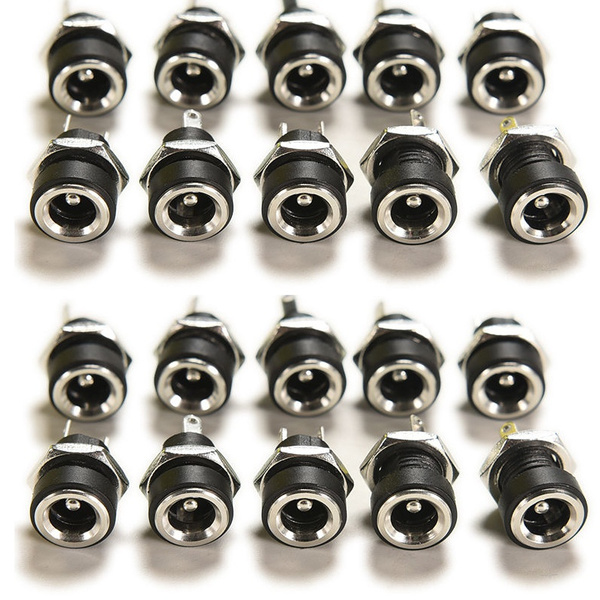 20Pcs DC Power Supply Jack Socket Female Panel Mount Connector 2-Pin 5. ...