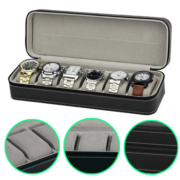 6 Slot Watch Box Portable Travel Zipper Case Collector Storage Jewelry ...