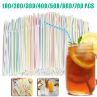 Disposable Straws Flexible Plastic Straws Striped Multi-Color Drinking ...