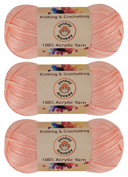 100% Acrylic "Peach" Yarn 3-Pack Set For Knitting & Crochet DIY Art ...