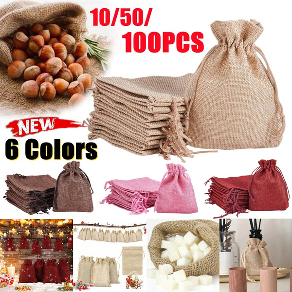 10/50/100PCS Drawstring Burlap Bag Jute Gift Bags Jewelry Bags Pouches ...
