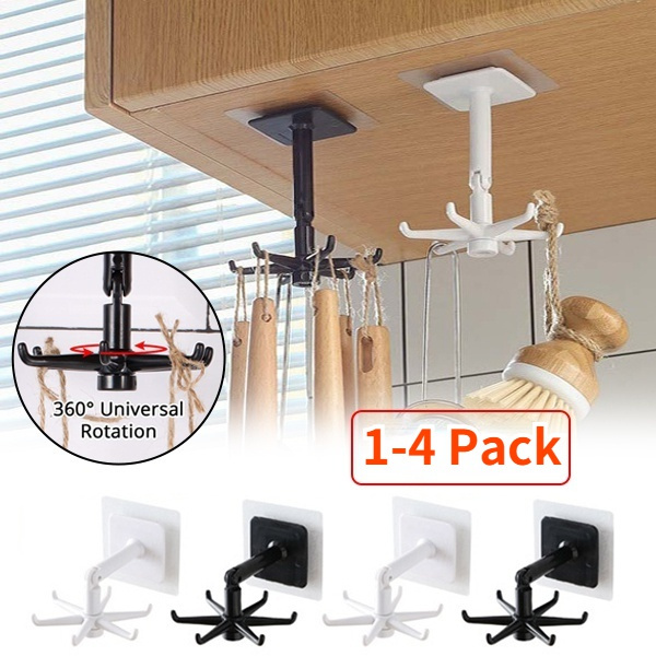 1-4 Pieces 360 Rotating Folding Hook Self-Adhesive 180 Degrees Vertical ...