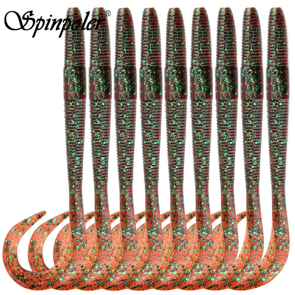 Spinpoler 8" 10" Finesse Speed Worm Silicone Bait Artificial Long Tail ...