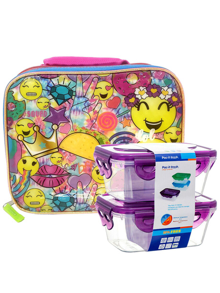 Emojis Insulated Lunch Bag Insulated With 2-Piece Food Containers Set ...